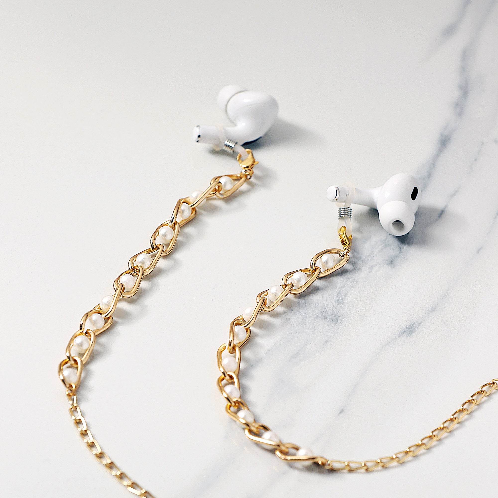 White Pearls With Gloden Links Spectacles Chain Pink Color Ladies ...