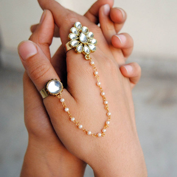 Dynamic Duo Two Finger Ring Beabhika Adjustable Kundan Ring Two Finger Ring