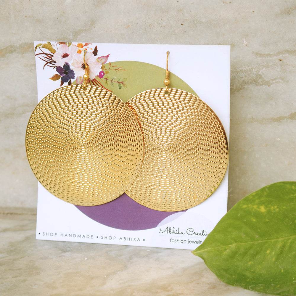 Flat Big Embossed Disc Earrings